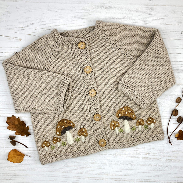 Toadstool Embroidered Baby Cardigan Knitting Pattern - TOADSTOOL CARDI ...